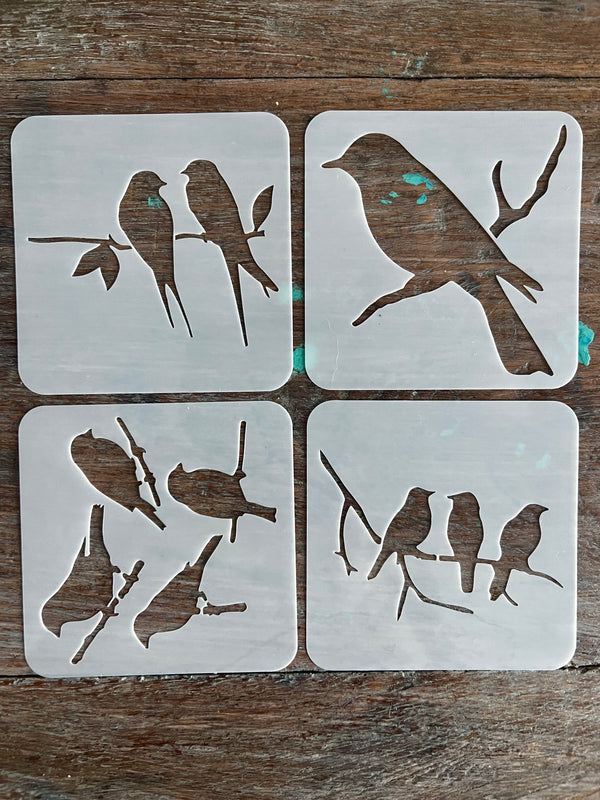 Stencil-4 pack Birds – Newton's Paints & Crafts NZ.